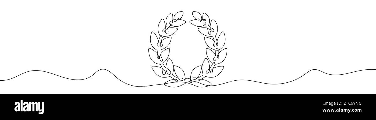 Continuous line drawing of laurel wreath. One line drawing background ...