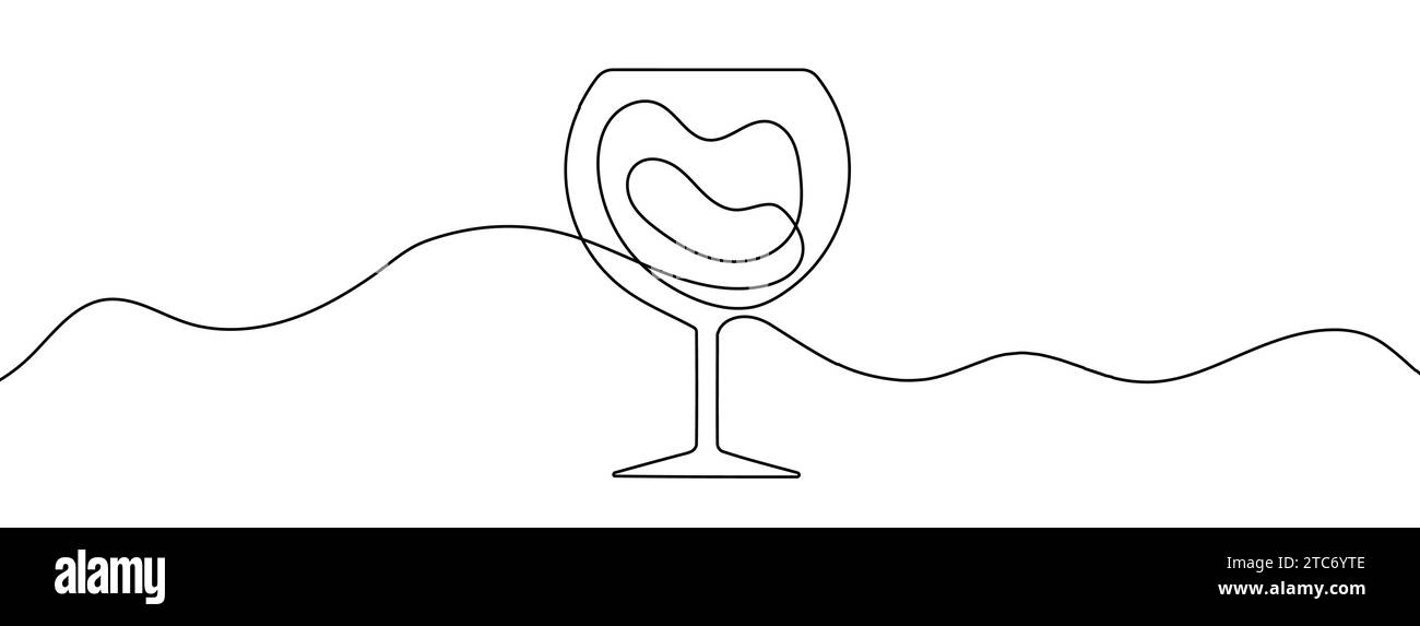 Continuous Line Drawing Of Wine Glass One Line Drawing Background Vector Illustration Single