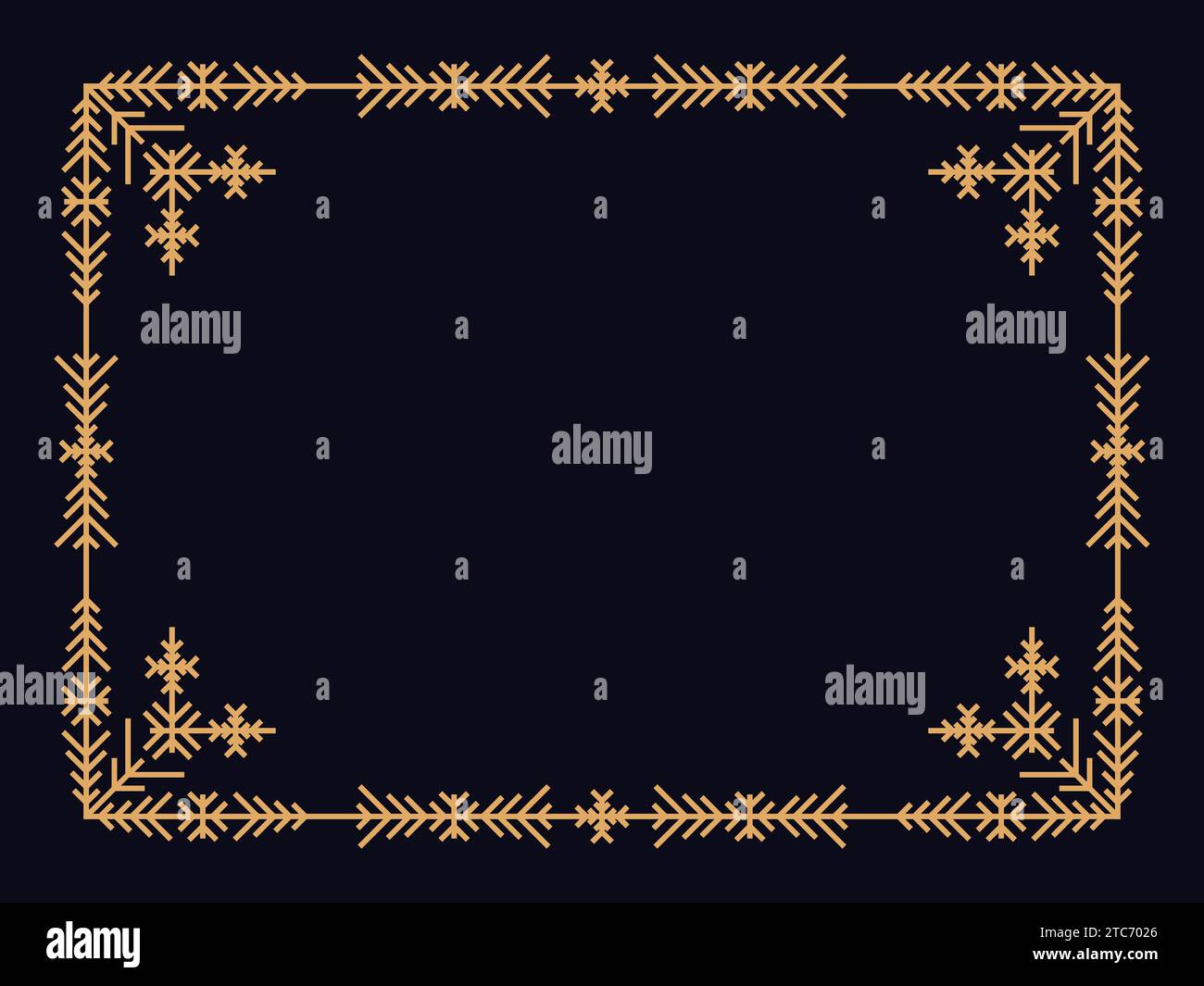 Winter frame with snowflakes in line art style. Vintage linear border ...