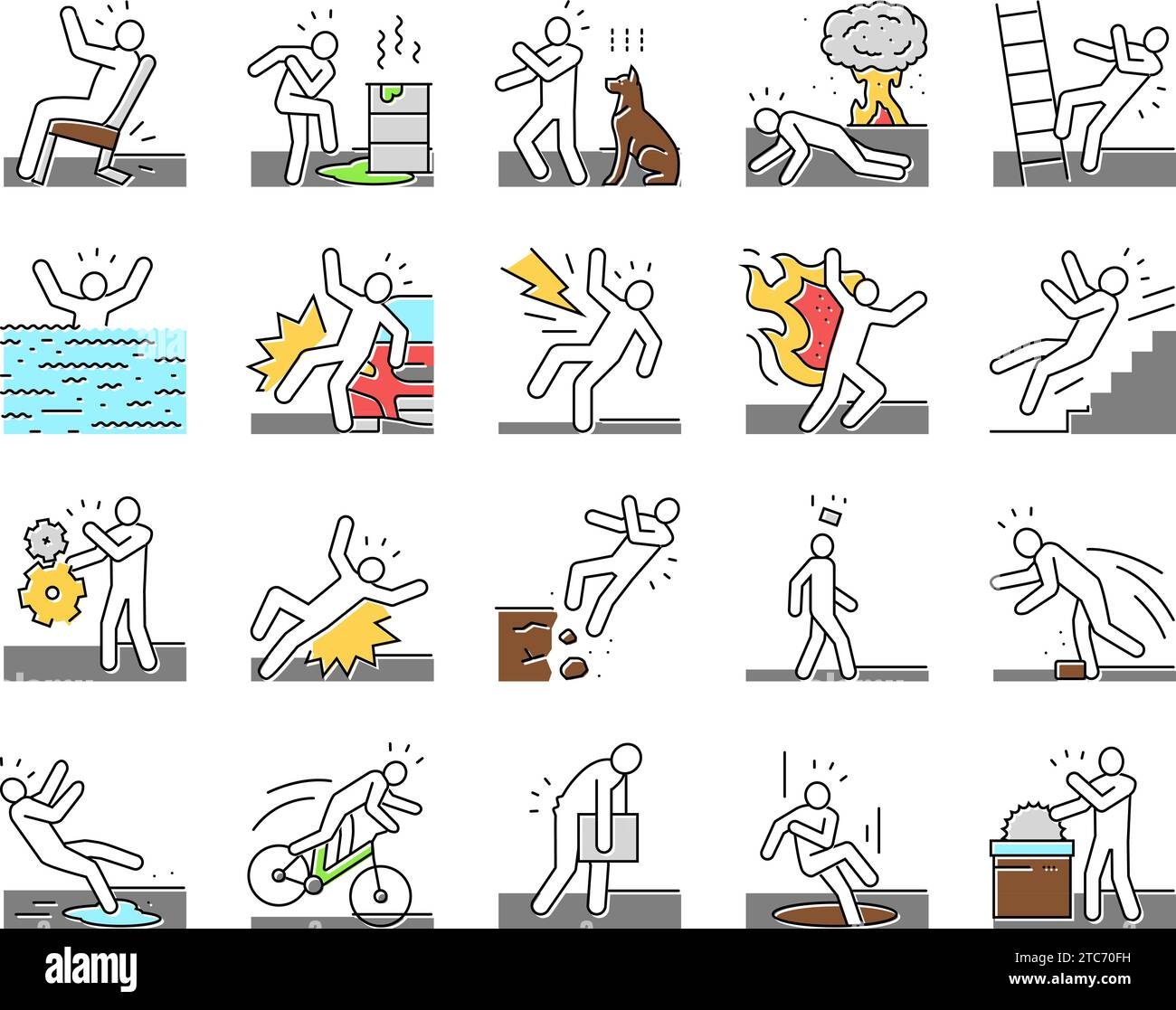 accident injury safety man risk icons set vector Stock Vector Image ...