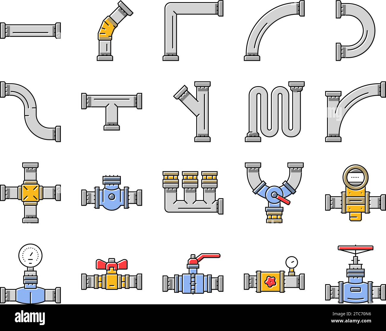 pipeline oil industry gas pipe icons set vector Stock Vector Image ...