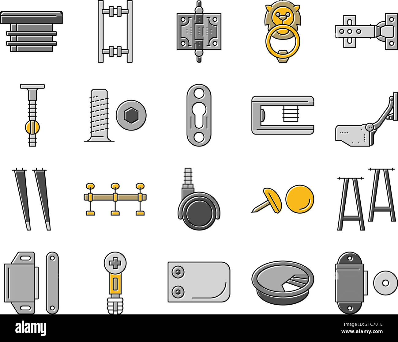 hardware furniture detail fitting icons set vector Stock Vector Image ...
