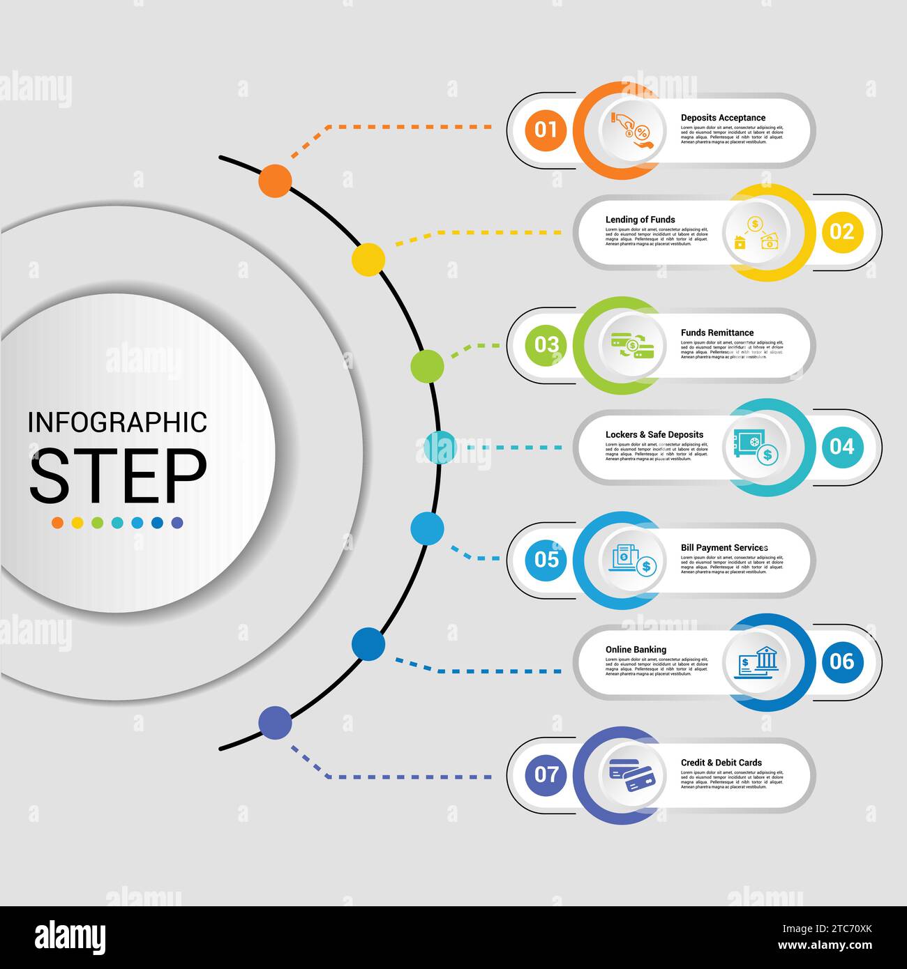 Infographics with Banking Operation theme icons, 10 steps. Such as ...