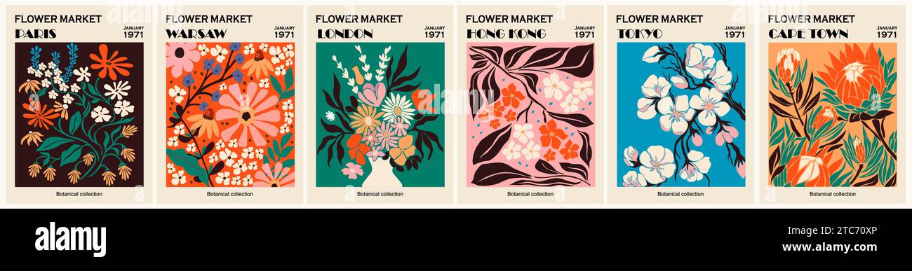 Set of abstract Flower Market posters vector art Stock Vector Image ...