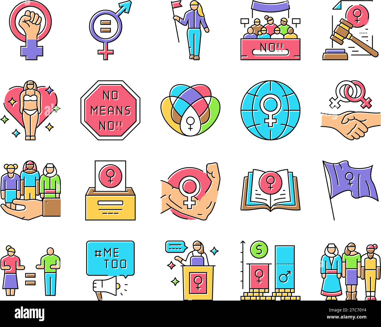 girl feminism female woman power icons set vector Stock Vector Image ...