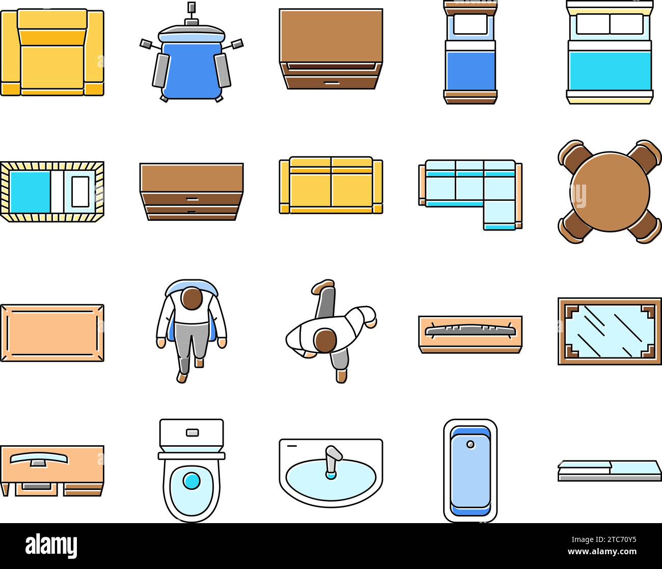 floor plan interior furniture icons set vector Stock Vector Image & Art ...