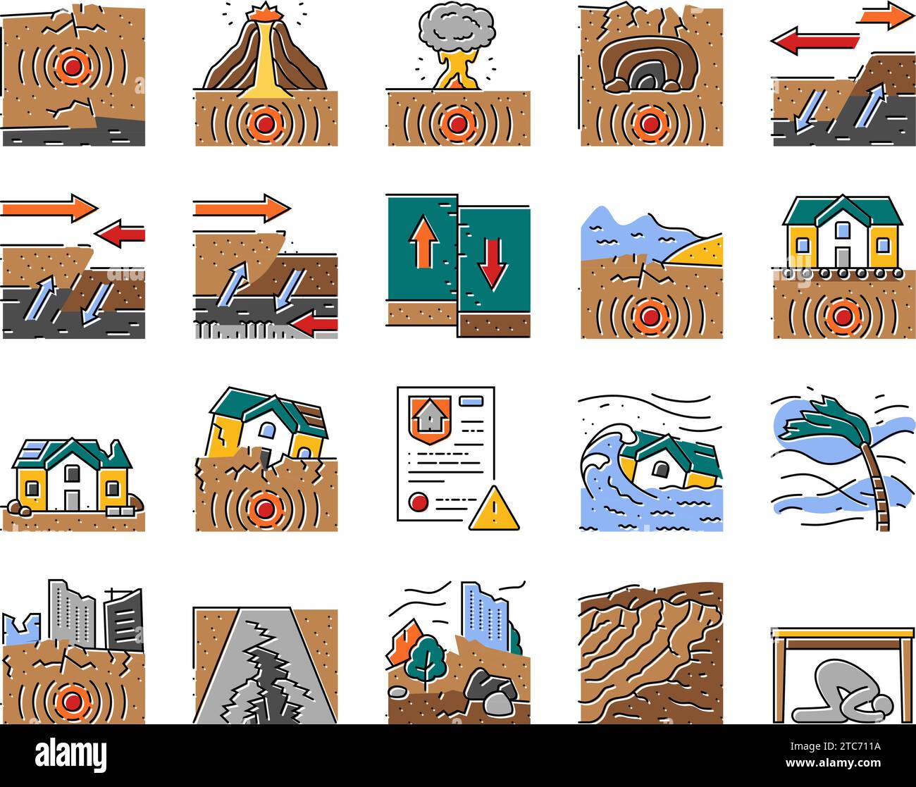 earthquake disaster wave crack icons set vector Stock Vector Image ...