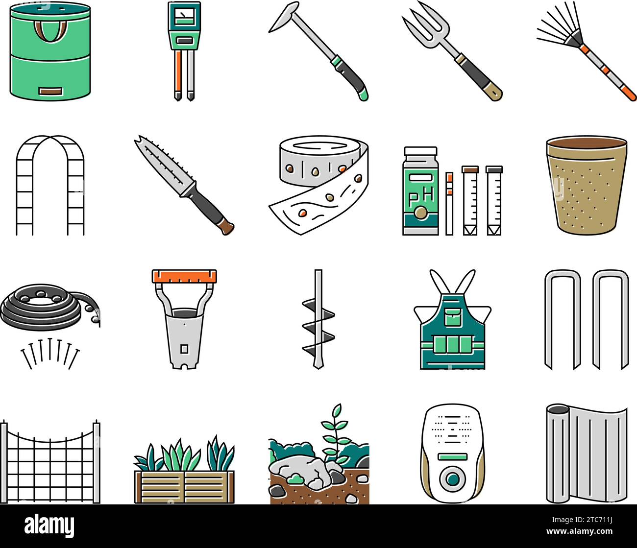 garden tool shovel rake icons set vector Stock Vector Image & Art - Alamy