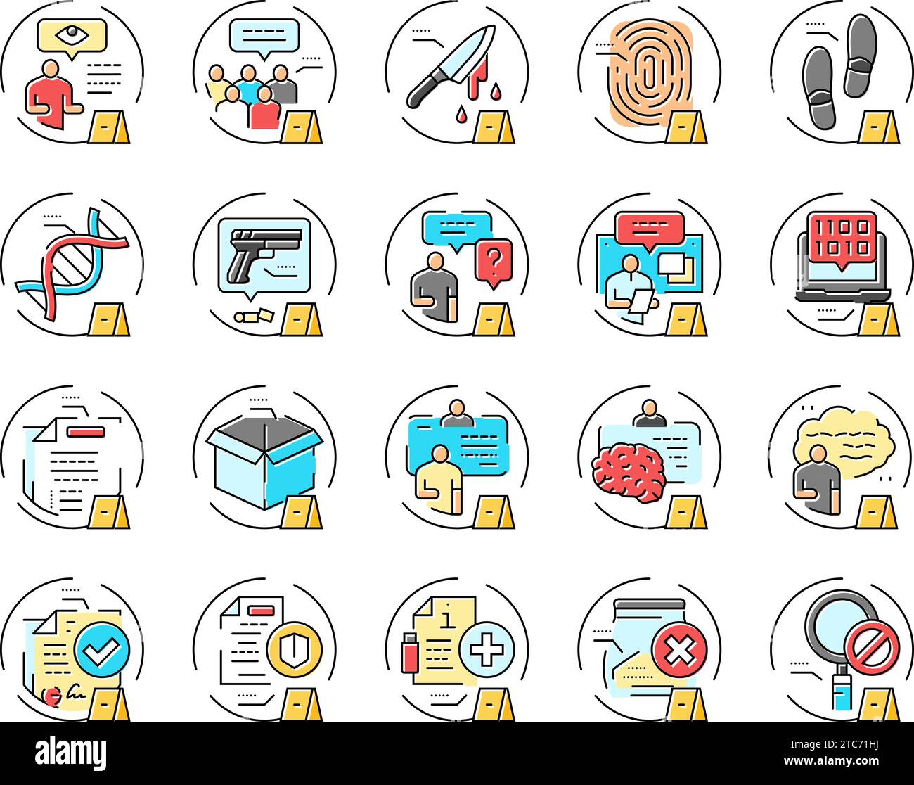 evidence crime police scene board icons set vector Stock Vector Image ...