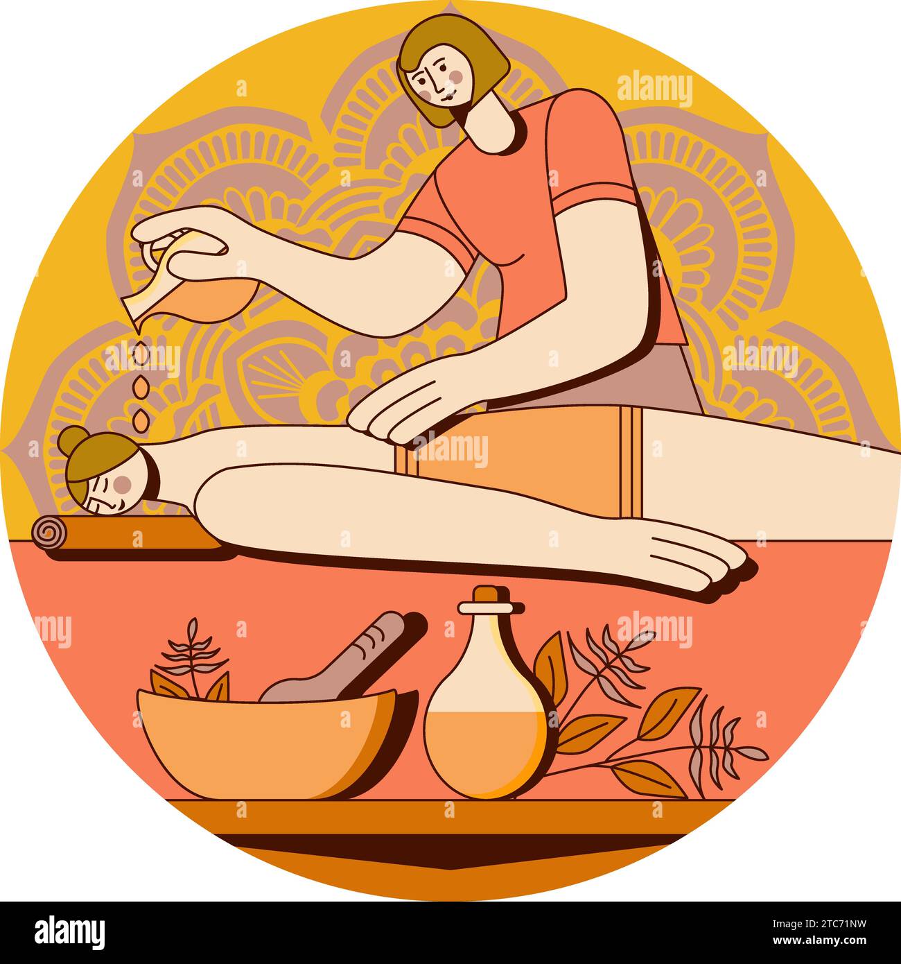 Aromatherapy massage using massage oil and essential oils with massage therapist in spa ...