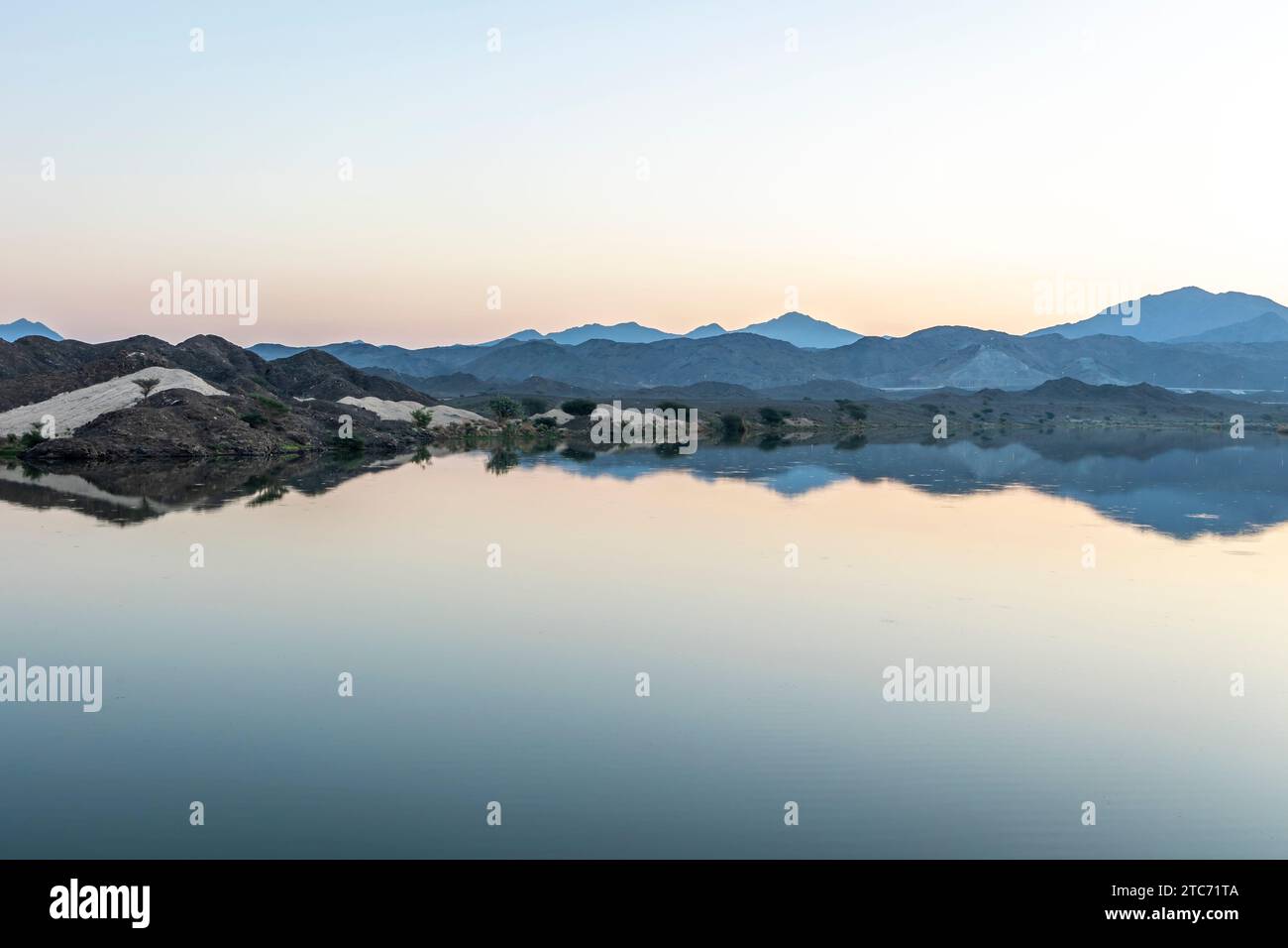 Beautiful sunrise from Wadi Al Buraq dam from Ras Al Khamiah, UAE. A ...