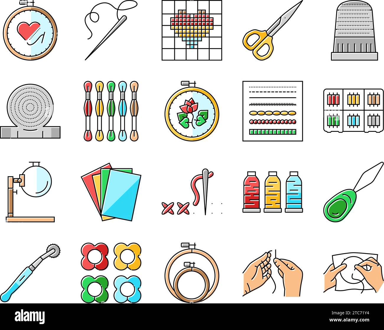 embroidery hobby fabric fashion icons set vector Stock Vector Image ...