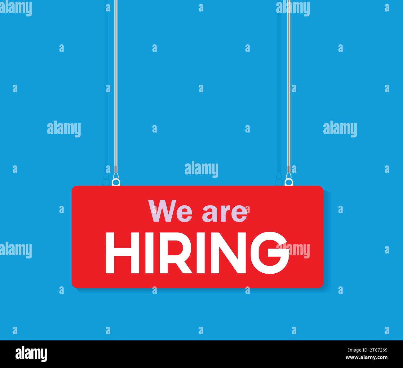 Vector illustration of Hiring a hanging sign on a colorful lemon green ...