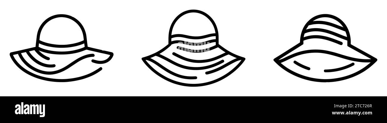 Sun hat icon. Black linear sun hat icon. Women sun hat symbol. Vector ...