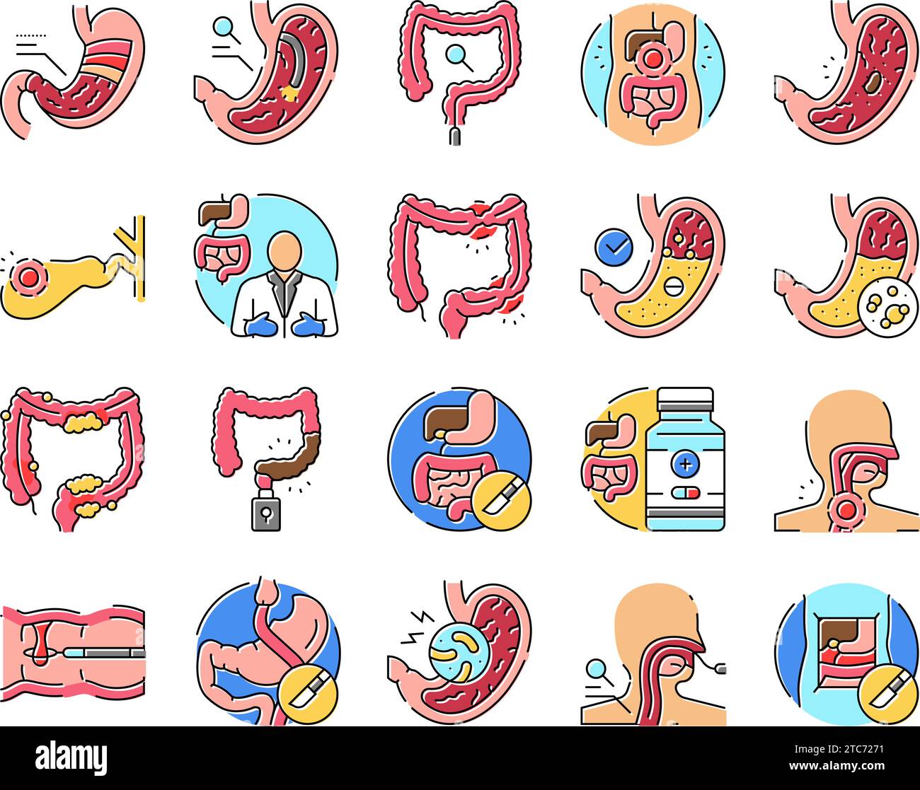 gastroenterologist doctor stomach icons set vector Stock Vector Image ...