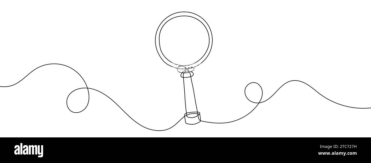 Continuous line drawing of magnifier. One line drawing background ...