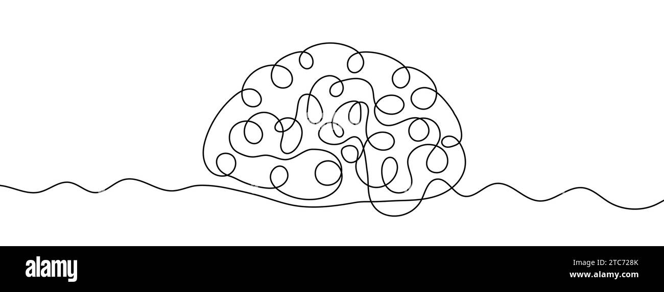 Continuous line drawing of brain. One line drawing background. Vector ...