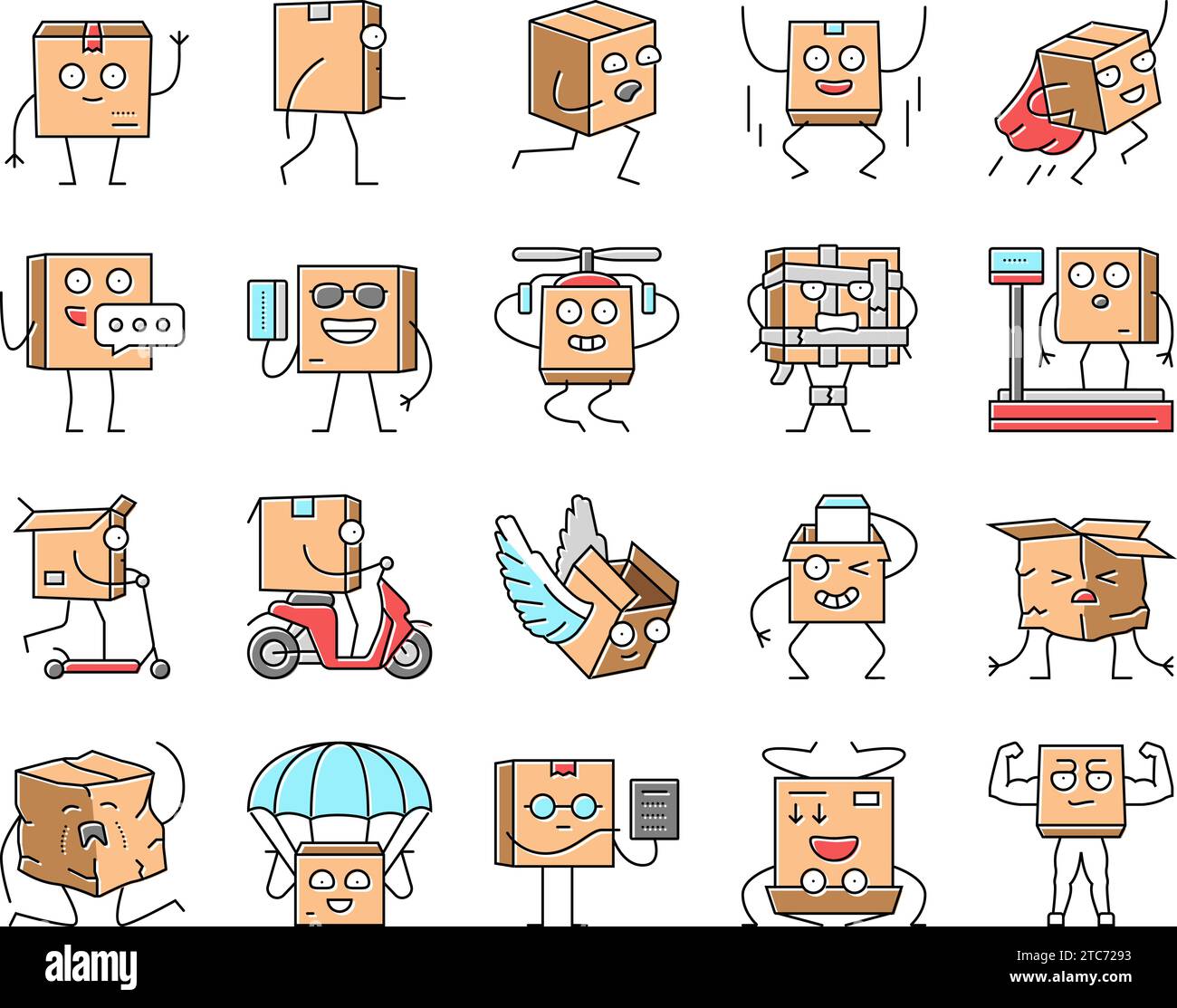 cardboard character box package icons set vector Stock Vector Image ...