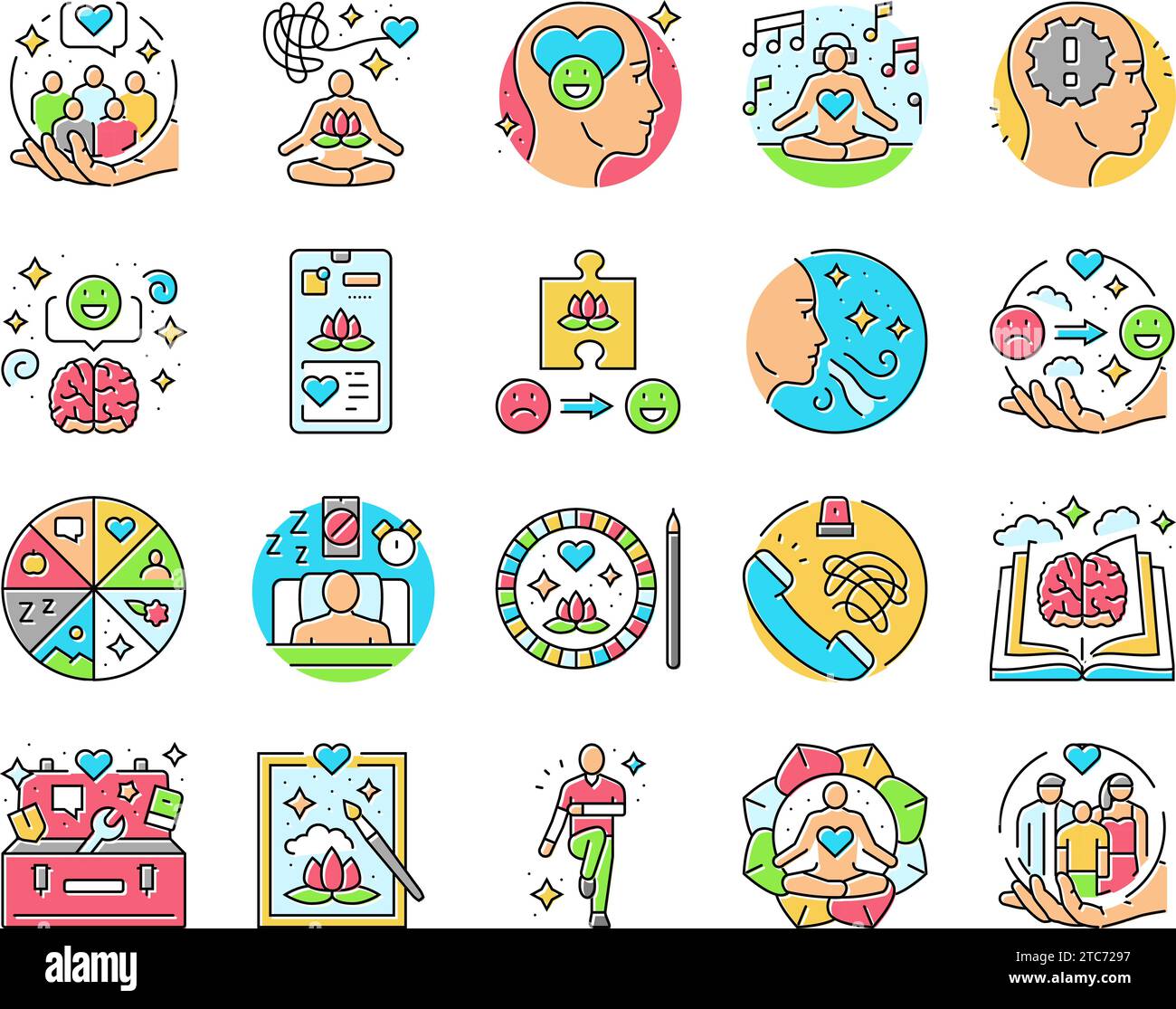 mental health people care mind icons set vector Stock Vector Image ...