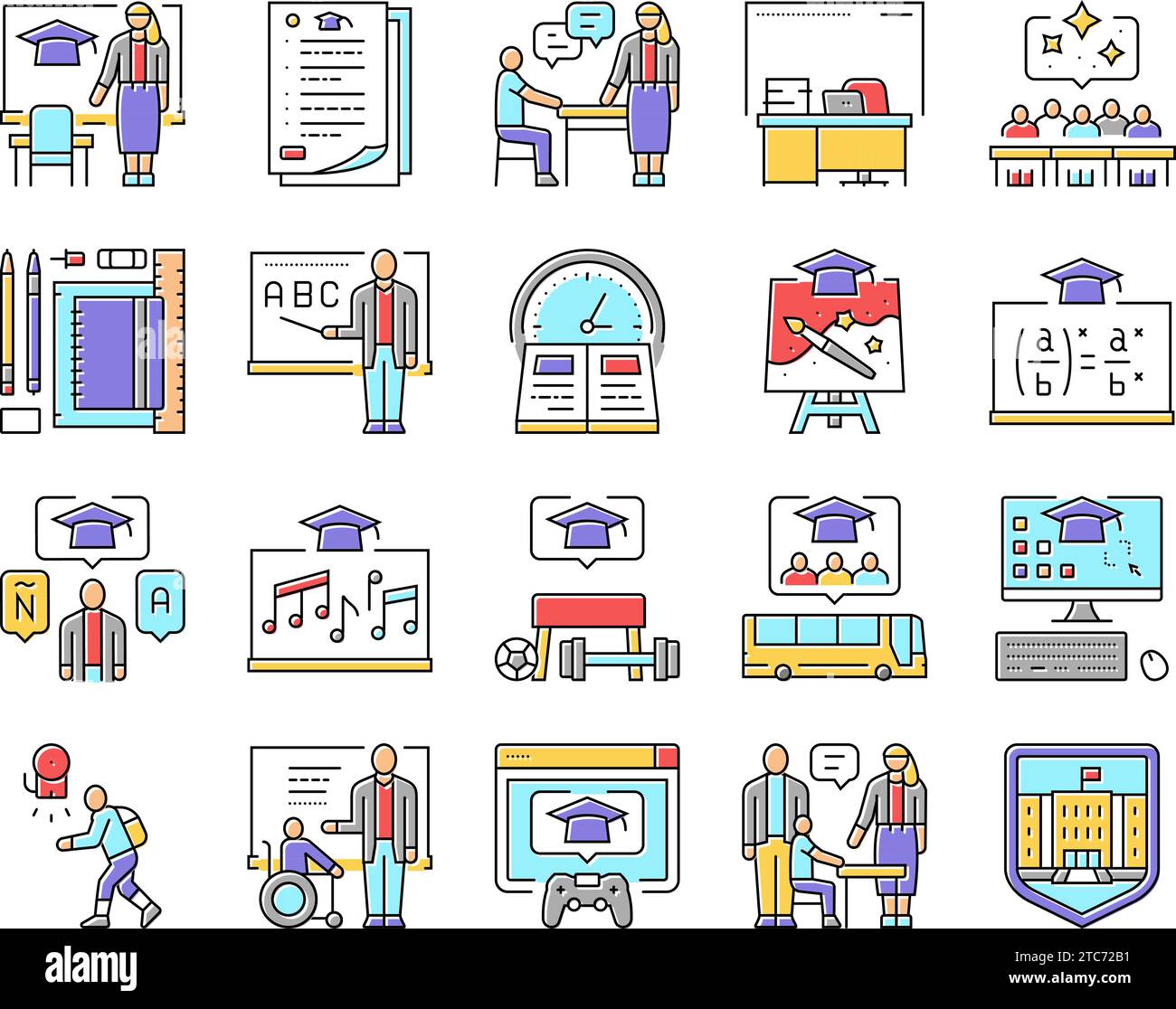 primary school teacher education icons set vector Stock Vector Image ...