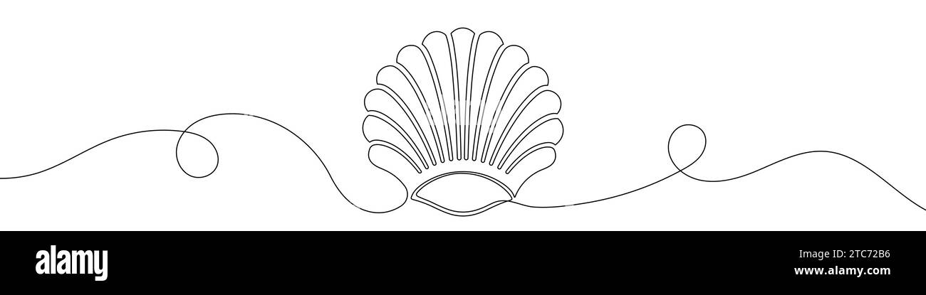 Continuous line drawing of shell. One line drawing background. Vector ...