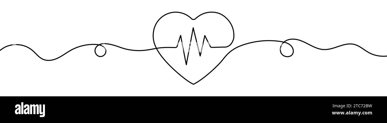 Continuous line drawing of heartbeat or pulse. One line drawing ...