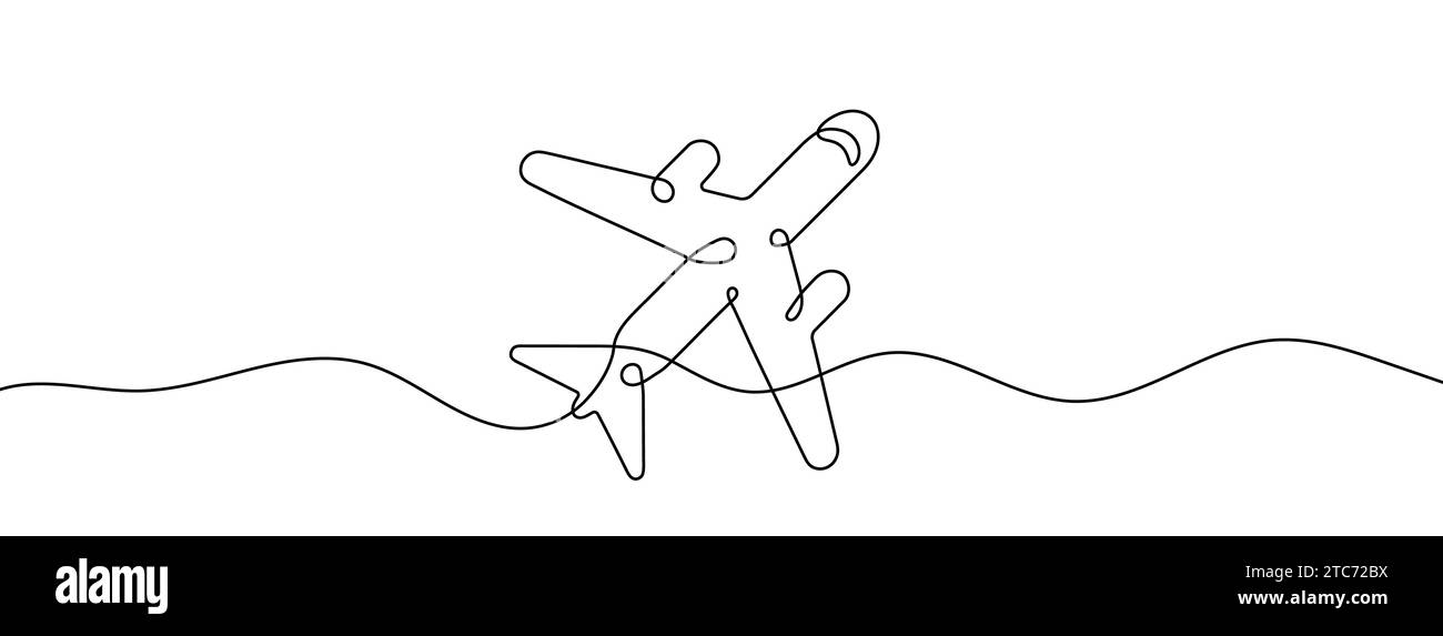 Continuous line drawing of an airplane. One line drawing background ...