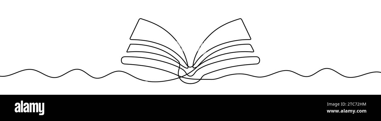Continuous line drawing of an open book. One line drawing background ...