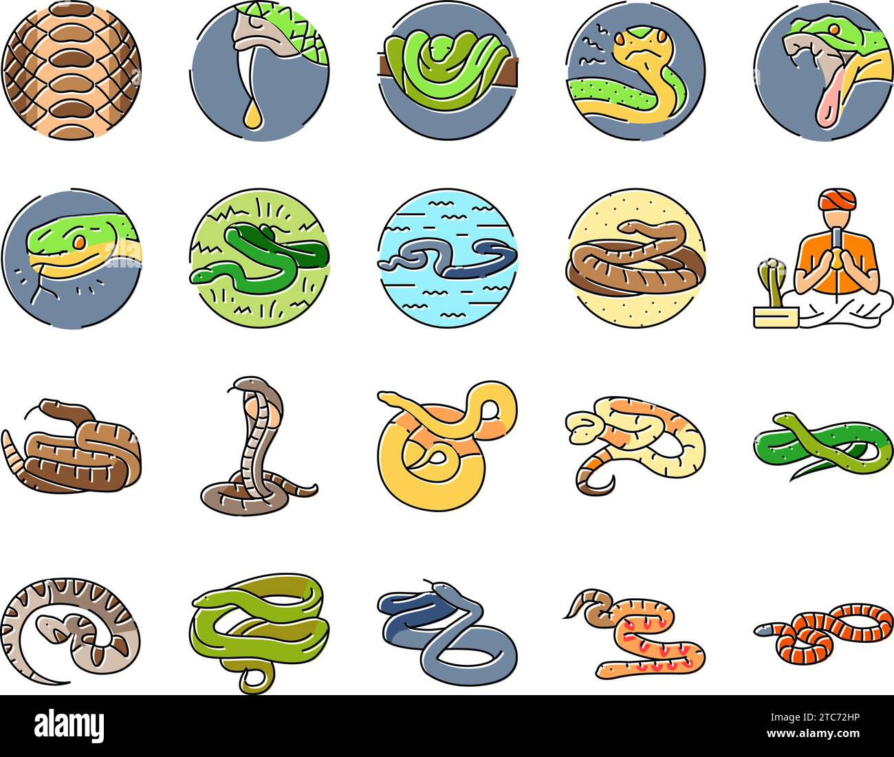 snake black serpent viper cobra icons set vector Stock Vector Image ...
