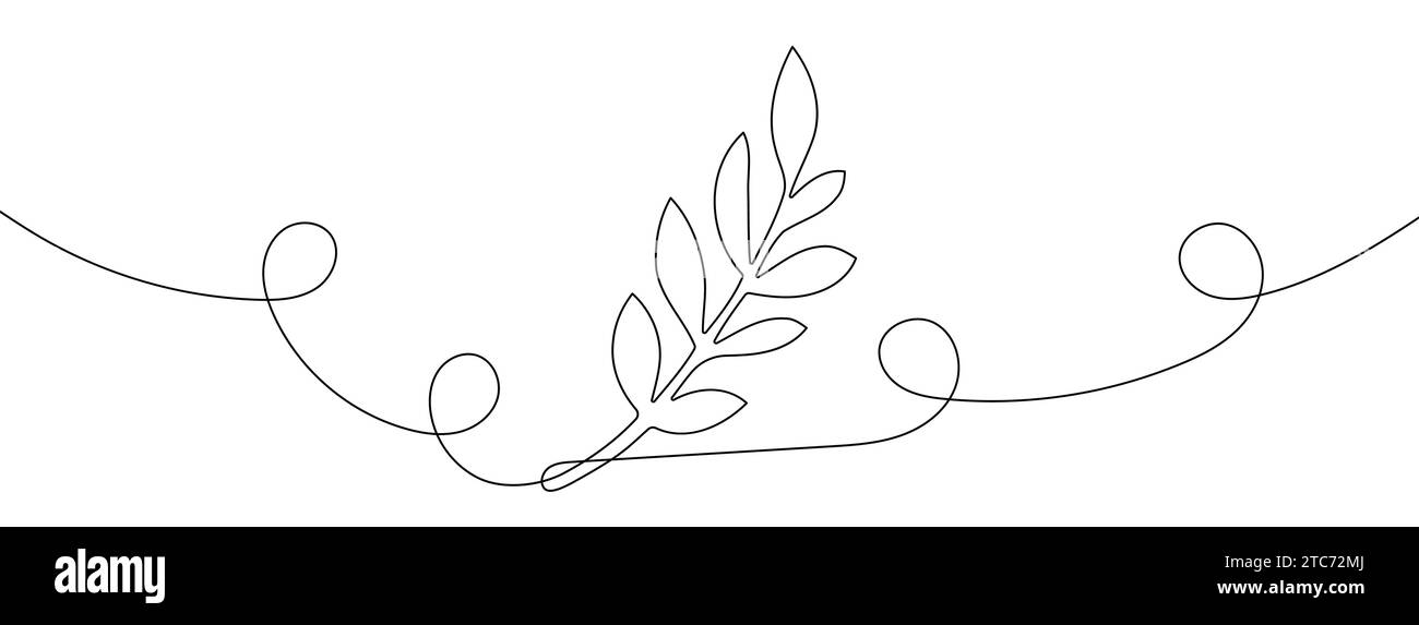 Continuous line drawing of tropical leaf. One line drawing background ...