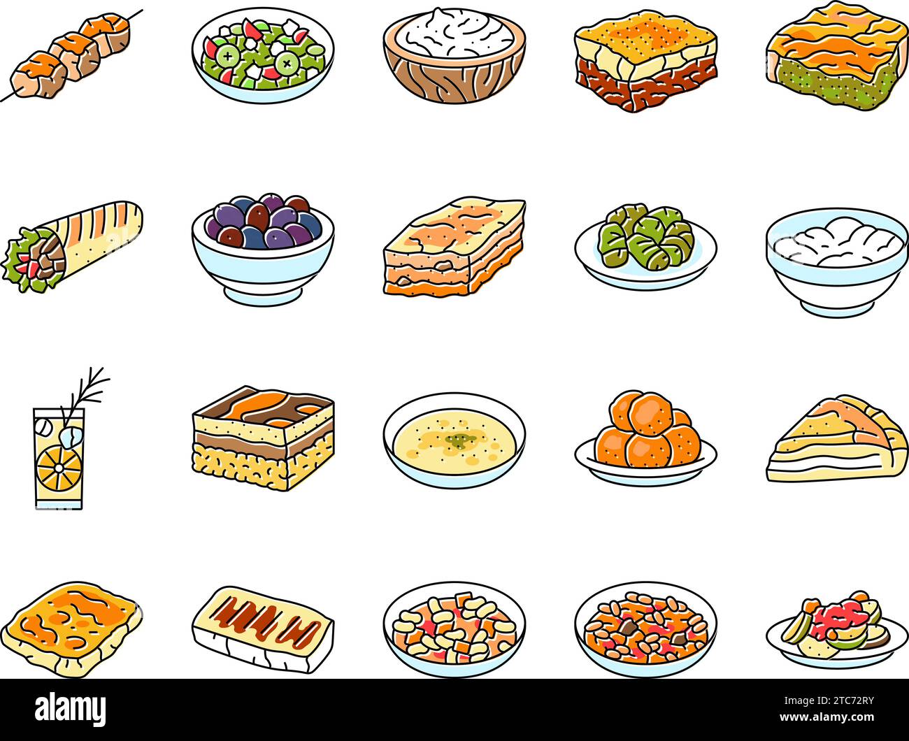 greek cuisine food lunch icons set vector Stock Vector Image & Art - Alamy