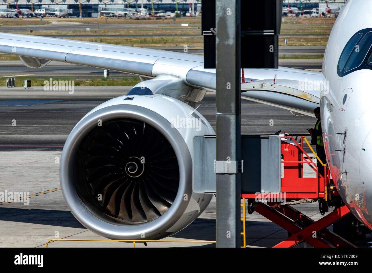 Madrid, Spain, May 31, 2023: Engine of an Airbus A350-900, a new ...