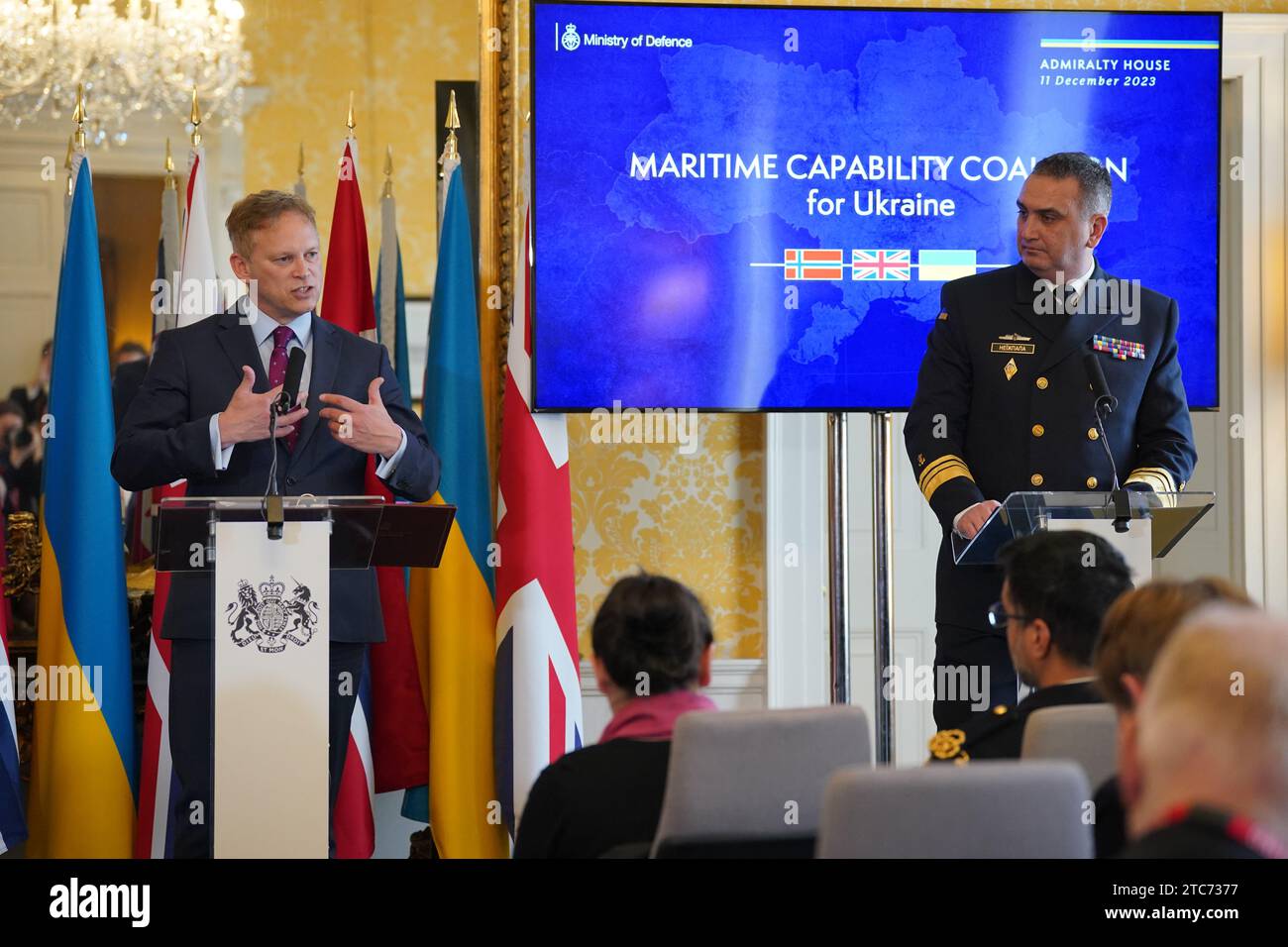 Defence Secretary Grant Shapps (left) with Commander of the Ukrainian Navy, Vice Admiral Oleksiy ...