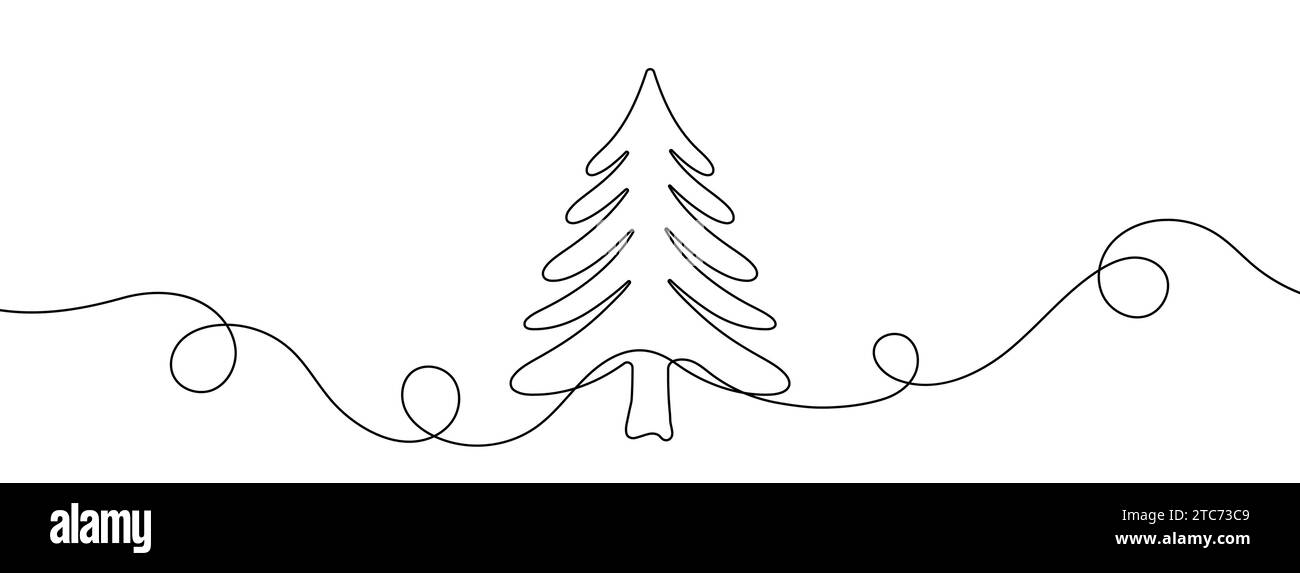 Continuous line drawing of Christmas Tree. One line drawing background ...