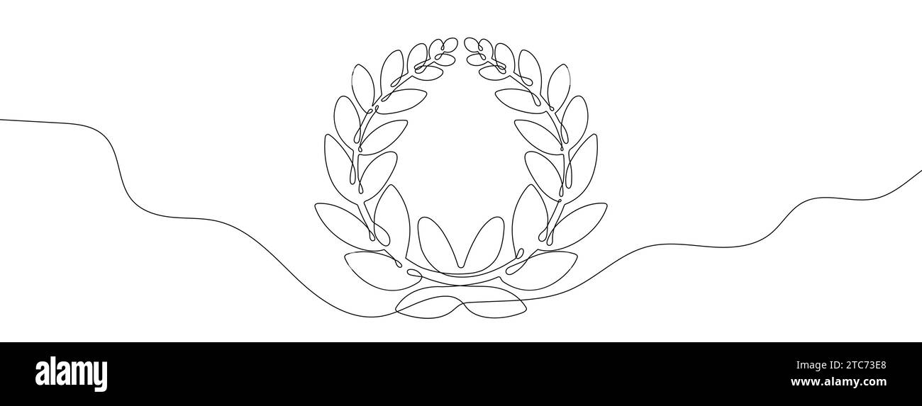 Continuous line drawing of laurel wreath. One line drawing background ...