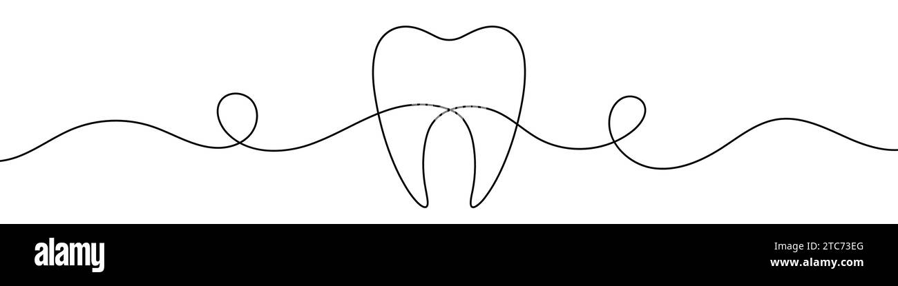 Continuous line drawing of tooth. One line drawing background. Vector ...