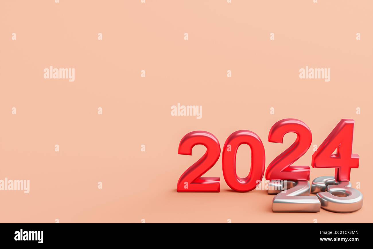 New year 2024 holiday concept. Gold number 2024 lies at 2023 with blank ...