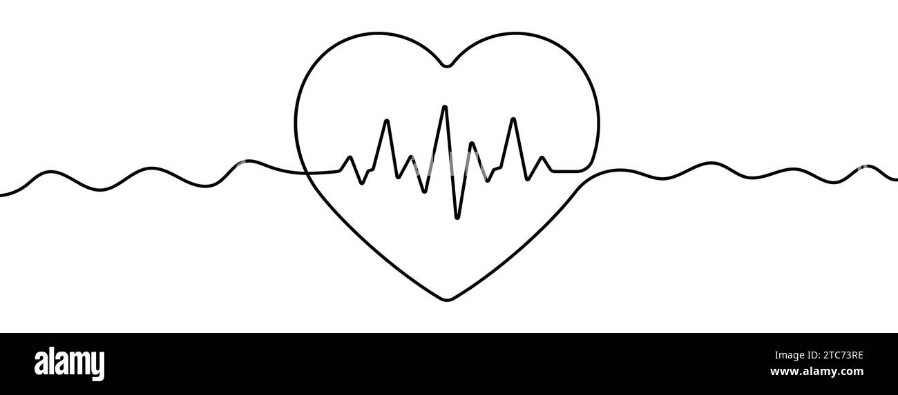 Continuous line drawing of heartbeat or pulse. One line drawing ...