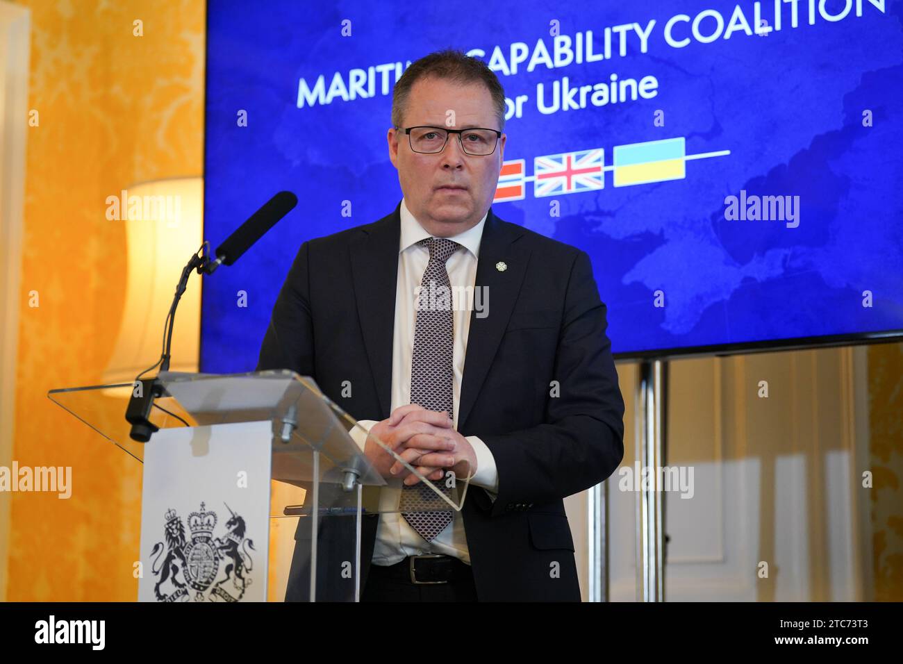 Norwegian Minister of Defence Bjorn Arild Gram speaks during a press conference for the launch ...