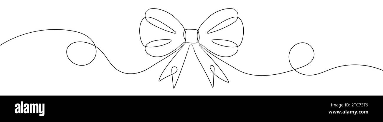 Continuous line drawing of gift bow. One line drawing background ...