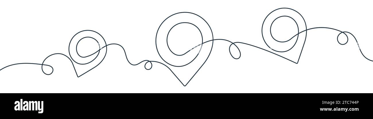 Continuous line drawing of GPS pins. One line drawing background ...