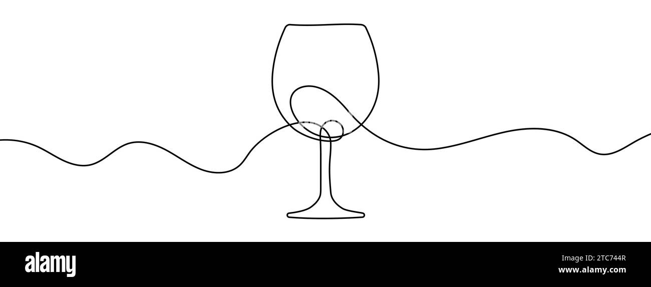 Continuous Line Drawing Of Wine Glass One Line Drawing Background Vector Illustration Single