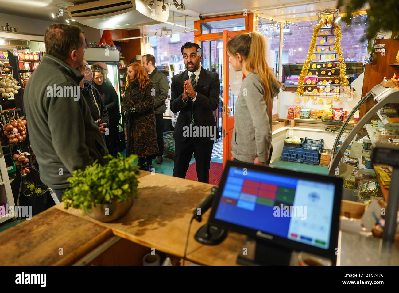 First Minister of Scotland Humza Yousaf visiting shops in Dunbar High ...