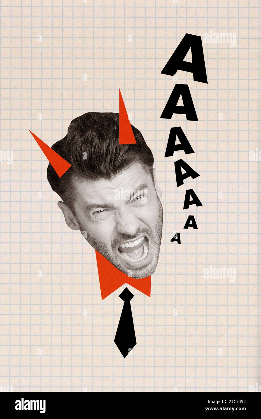 Picture collage sketch of crazy furious outraged man loud shouting aaa ...