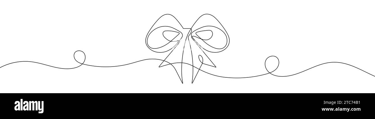 Continuous line drawing of gift bow. One line drawing background ...