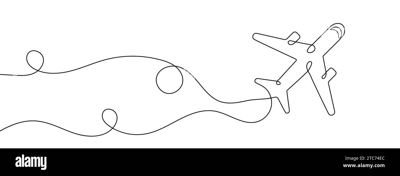 Continuous line drawing of an airplane. One line drawing background ...