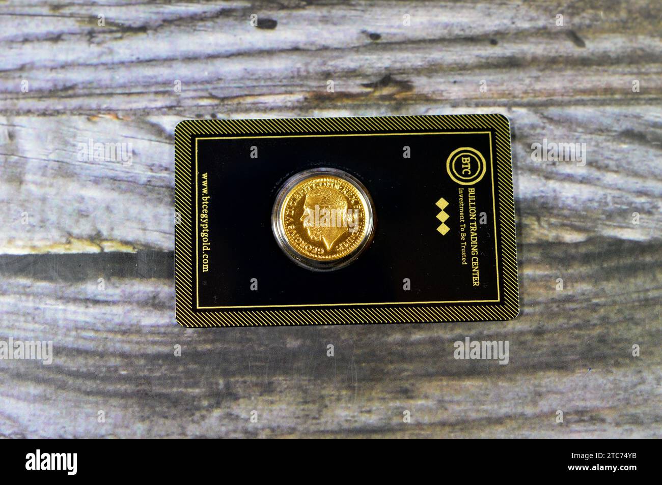 Cairo, Egypt, December 12 2023: The sovereign is a British gold coin ...