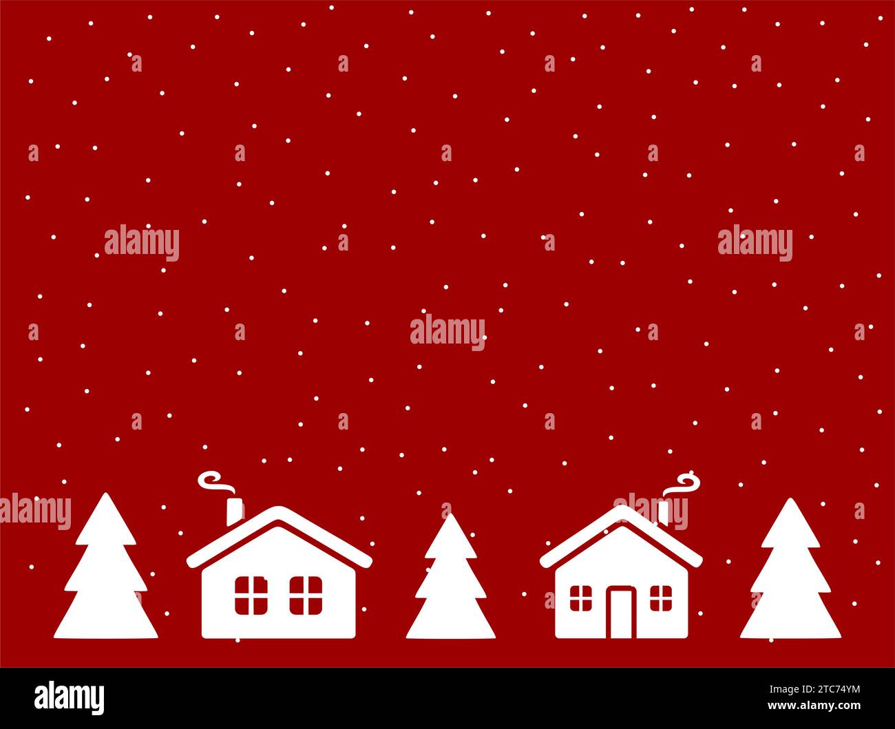 Christmas Background With House Fir Trees And Snowfalls Holiday Card