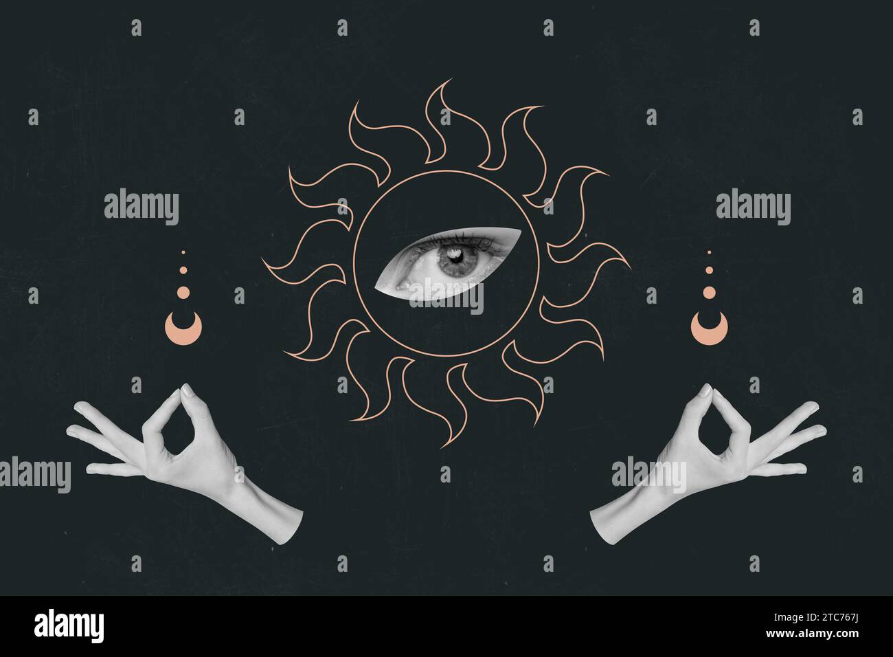 Creative poster banner collage of alchemy tarot card witch lady using ...