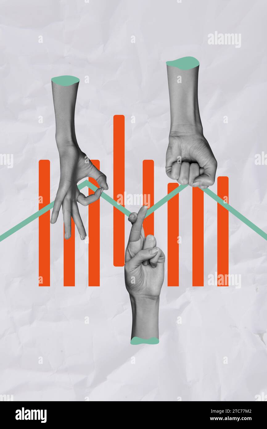 Vertical collage of black white colors people arms show okay symbol ...